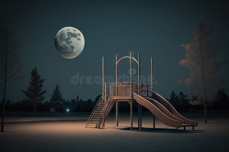 Empty Playground with Climbing Equipment and Slide in the Background of ...