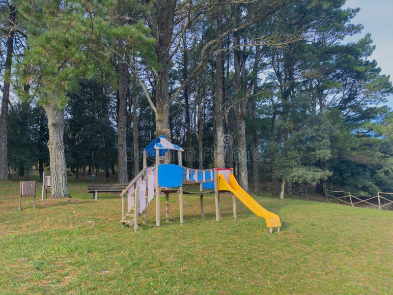 Empty Playground Structure with a Yellow Slide Stock Illustration ...