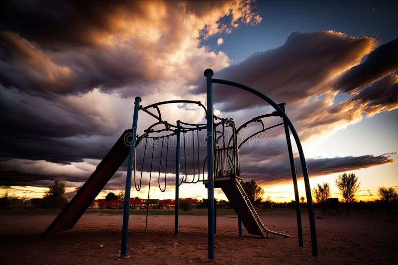 Empty Playground at Sunset, with the Sky and Clouds Providing a ...