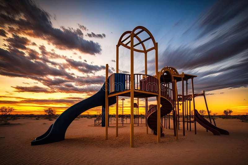 Empty Playground at Sunset, with the Sky and Clouds Providing a ...