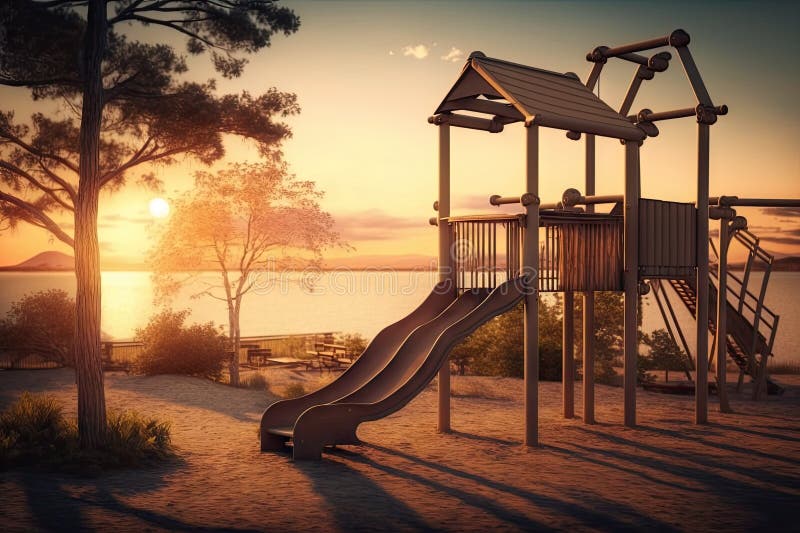 An Empty Playground with a View of the Sunset, Giving the Playground a ...