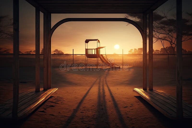 An Empty Playground with a View of the Sunset, Giving the Playground a ...