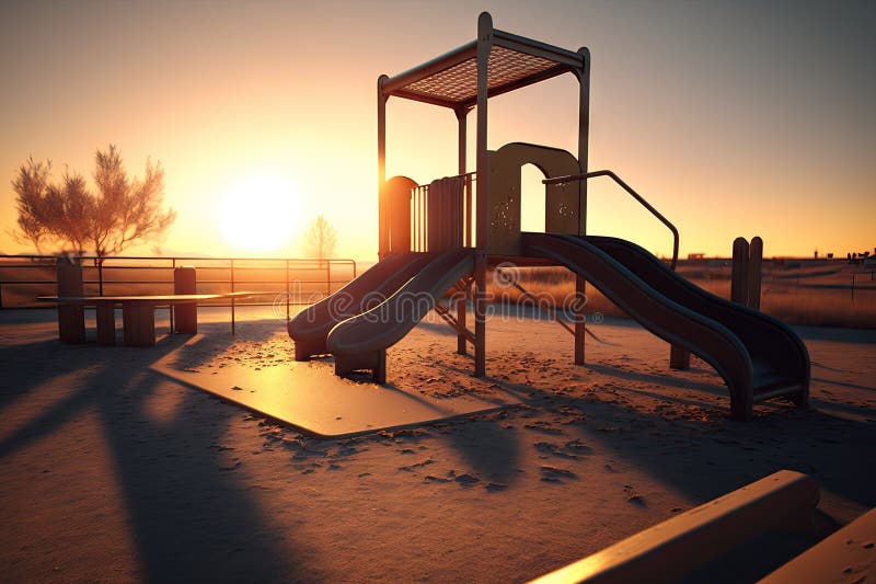 An Empty Playground with a View of the Sunset, Giving the Playground a ...