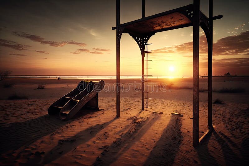 Empty Playground, with View of the Sunset, during Golden Hour Stock ...