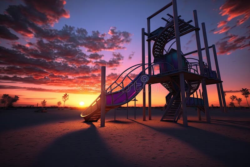 Empty Playground with View of the Sunset, Showcasing the Colors and ...