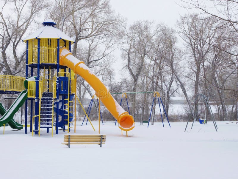 Snowing on the playground stock image. Image of children - 48370531