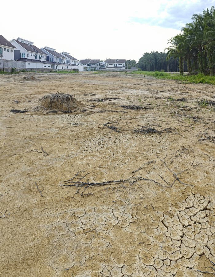 An Empty Plot of Land Scene Besides a Residential Row of Houses. Stock ...