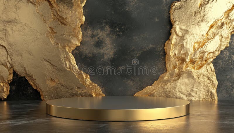 Empty Podium in Abstract Design with Gold Platform Pedestal for Product ...