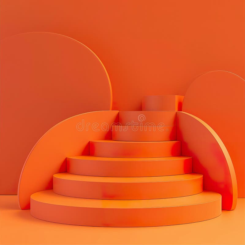 Empty Podium with Curved Shapes and Dark Orange Solid Color Background ...