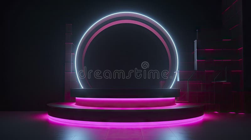 Empty Podium Floating in the Air with Line Gradient Neon Ring on ...