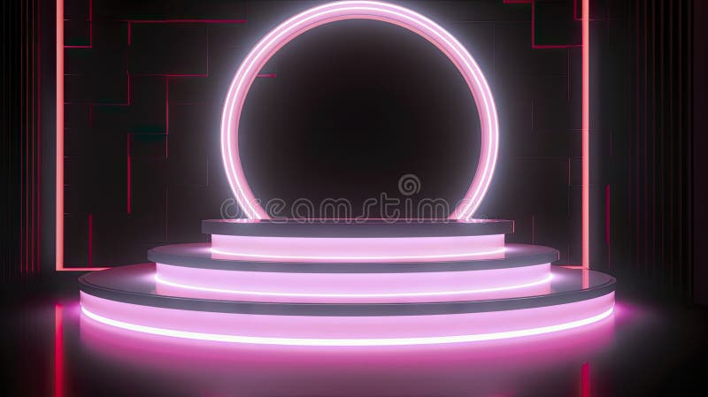Empty Podium Floating in the Air with Line Gradient Neon Ring on ...