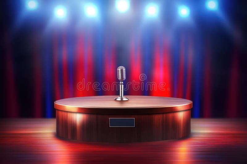 Empty Podium with Microphone on Stage Background Stock Image - Image of ...