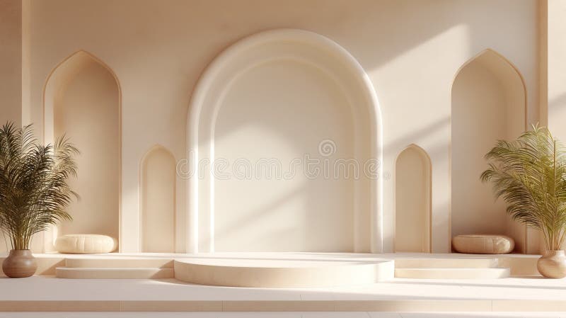 Empty Podium in the Room with Palm Trees. Stock Illustration ...