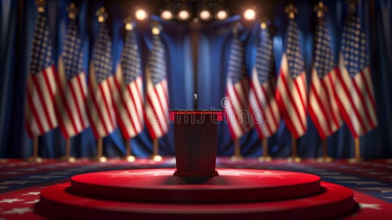 Empty Podium on Stage with American Flags Stock Illustration ...