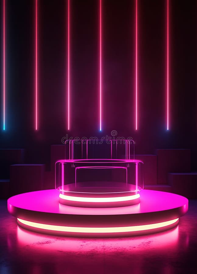 Empty Podium Stage Floating in the Air with Neon Lights. Stock ...