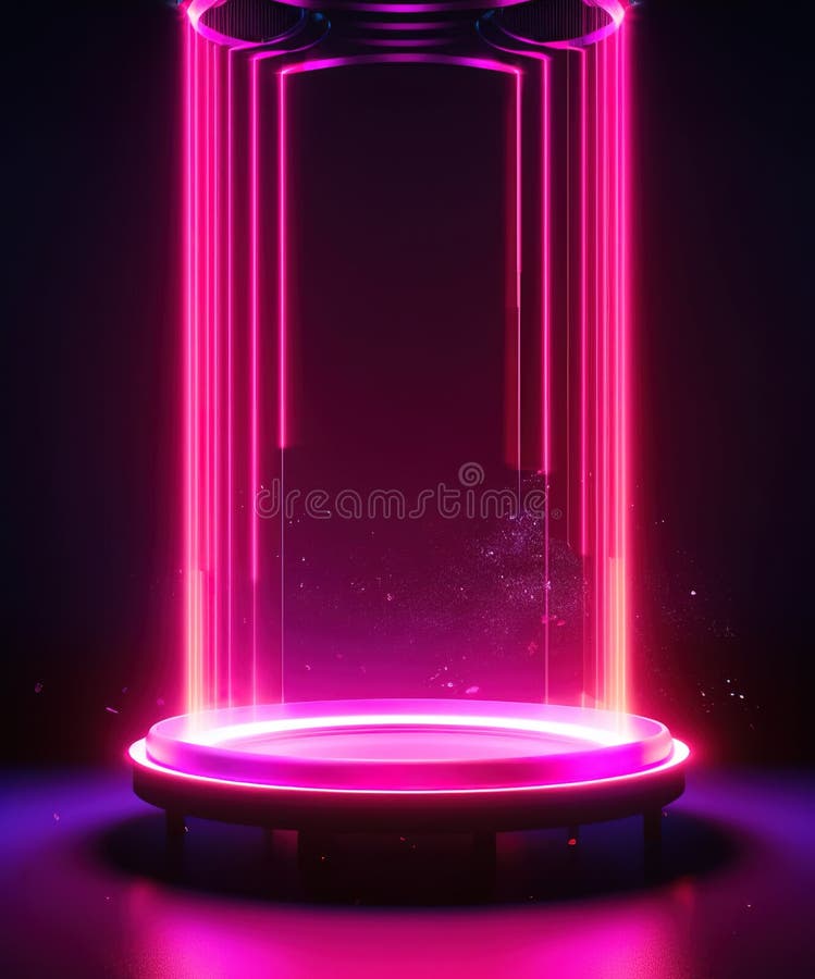 Empty Podium Stage Floating in the Air with Neon Lights. Stock Image ...