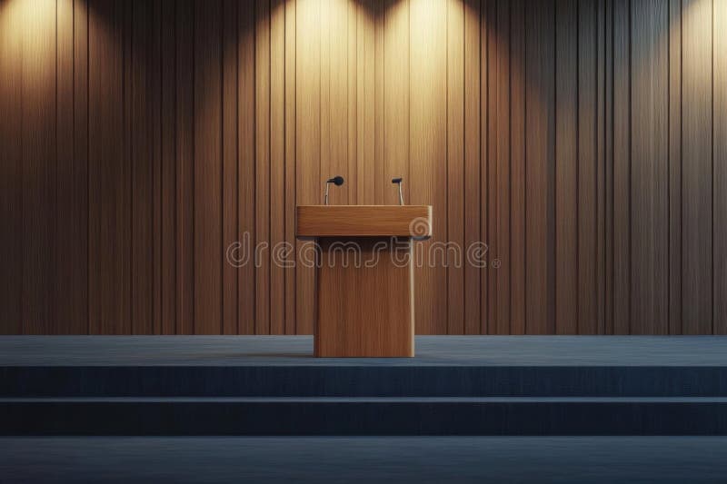 Empty Podium with Wooden Panel Background Stock Illustration ...
