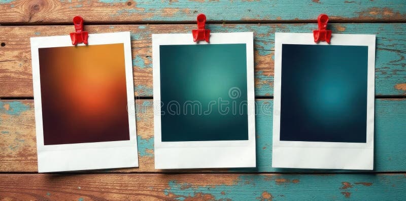 Empty Polaroid Photos on Painted Wood Backdrop, Frames, Template ...