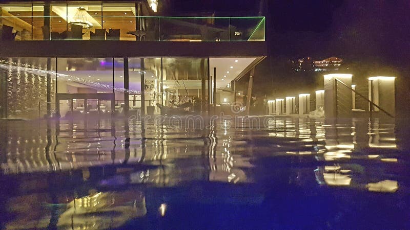 Empty Pool Illuminated at Night Stock Photo - Image of exercise, waters ...