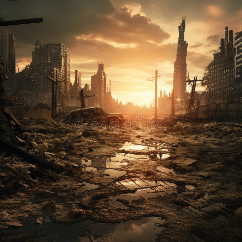 Empty Post Apocalyptic City Landscape. a Post-apocalyptic Ruined City ... Empty Post Apocalyptic City Landscape. a Post-apocalyptic Ruined City ...
