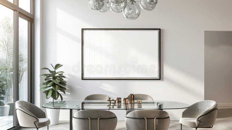 An Empty Poster Frame in a Contemporary Dining Room, Above a Glass ...