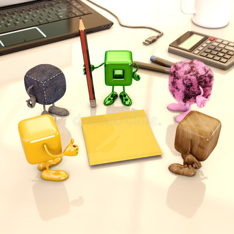 Funny Cube Dude with Hair. Square Character Stock Vector - Illustration ...