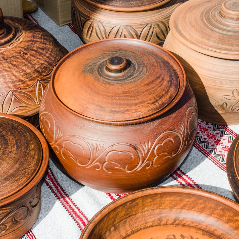 Empty Pottery Crockery in Rustic Style. Stock Photo - Image of ...