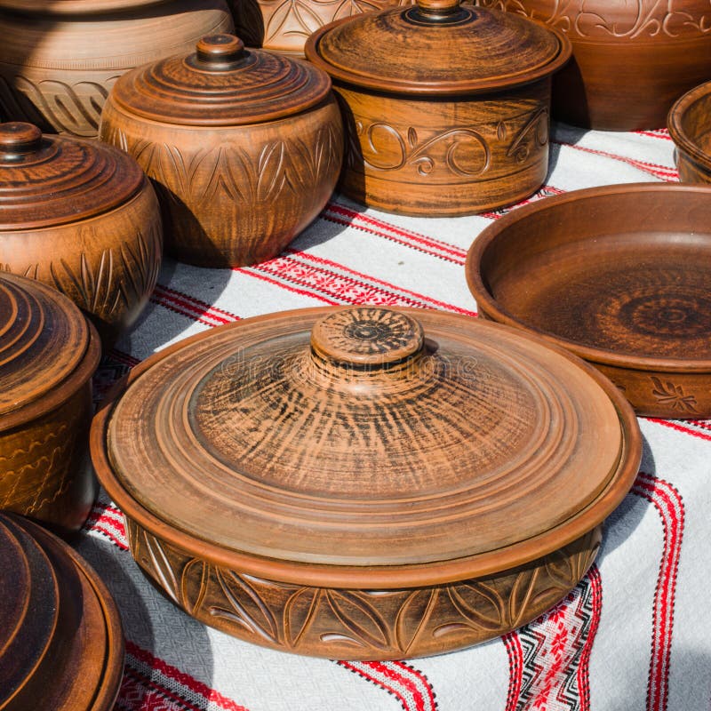Empty Pottery Crockery in Rustic Style. Stock Image - Image of bazaar ...