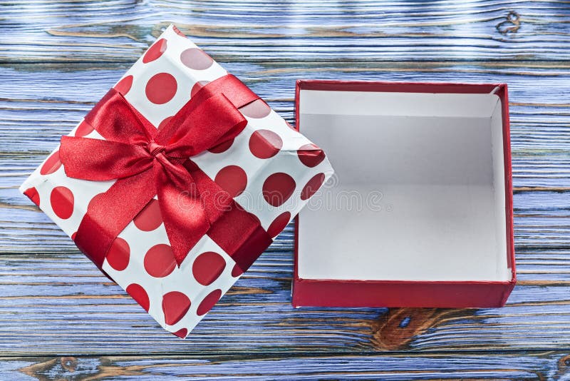 Empty Present Box with Bow on Vintage Wooden Board Stock Photo - Image ...