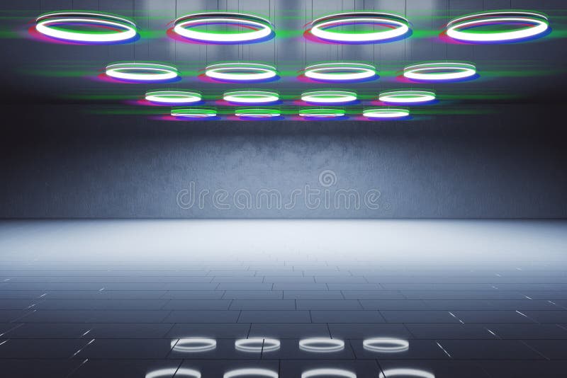 Empty Presentation Gallery Hall with Round Lamps on Ceiling Stock ...