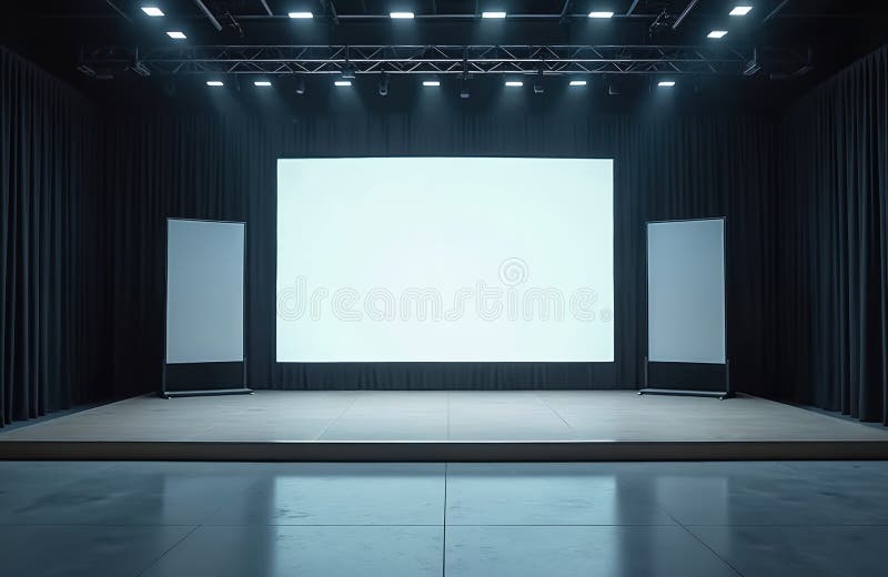 Empty Presentation Stage Setup with Large Blank Screen, Projectors ...