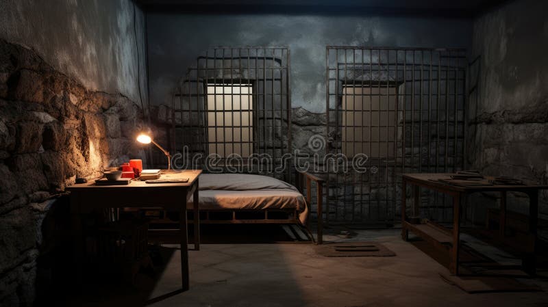 An Empty Prison Cell with a Bed and a Table Stock Photo - Image of jail ...