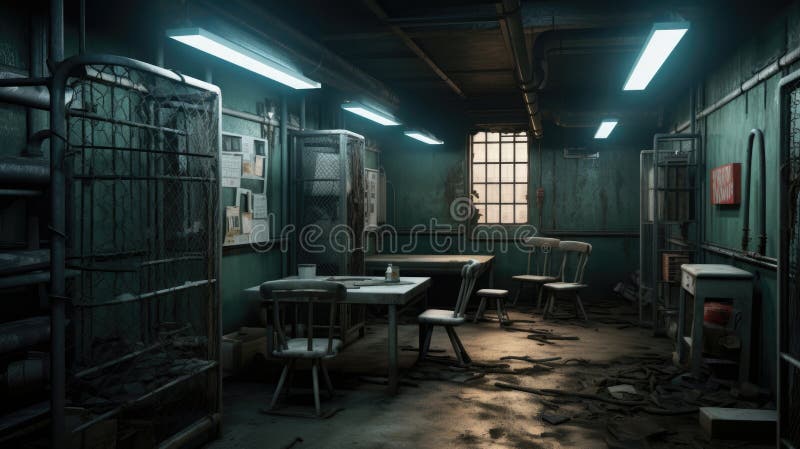 An Empty Prison Cell with a Bed and a Table Stock Photo - Image of city ...