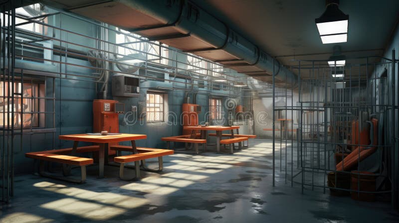 An Empty Prison Cell with a Bed and a Table Stock Photo - Image of bunk ...