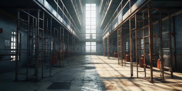 An Empty Prison Cell Block with Multiple Windows. this Image Can Be ...