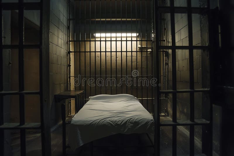 Empty Prison Cell, Featuring Iron Bars, a Simple Bed Stock Image ...