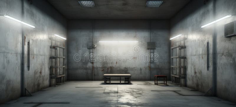 An Empty Prison Cell with Lights on it in a Hallway Stock Photo - Image ...