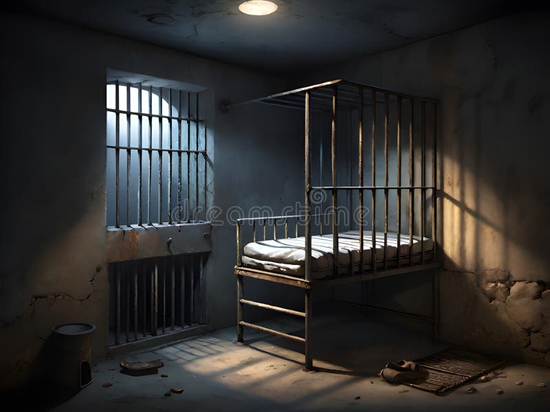 Empty Prison Cell Room with Bed and Prison Cell Stock Illustration ...
