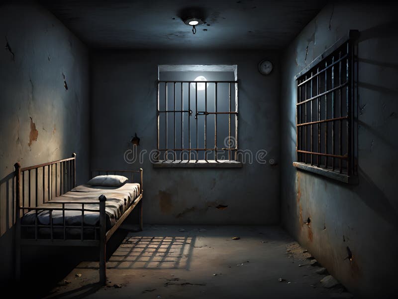 Empty Prison Cell Room with Bed and Prison Cell Stock Illustration ...