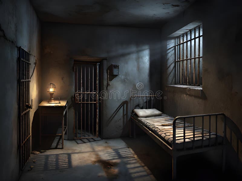 Empty Prison Cell Room with Bed and Prison Cell Stock Illustration ...