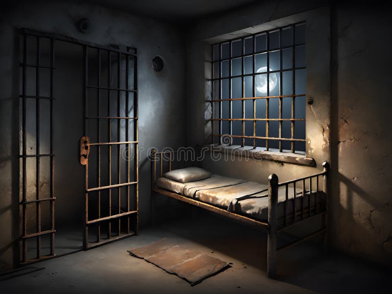 Empty Prison Cell Room with Bed and Prison Cell Stock Illustration ...