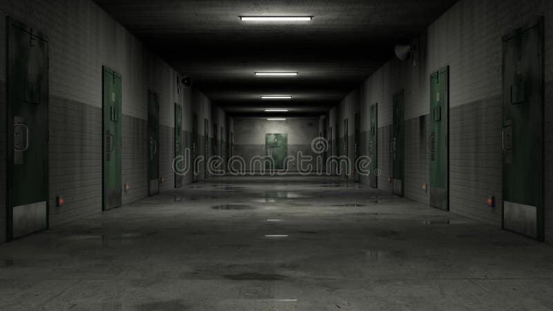 Empty Prison Corridor with Lights Turning on. 3d Render. Seamless Loop ...