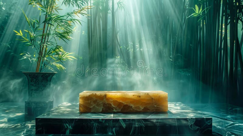 Empty Product Podium of Rectangular Polished Amber Yellow Stone in Zen ...