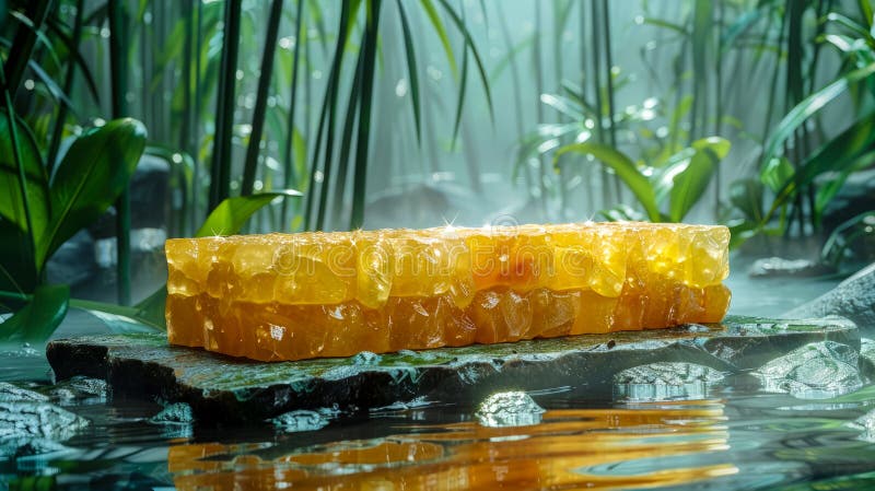 Empty Product Podium of Rectangular Polished Amber Yellow Stone in Zen ...