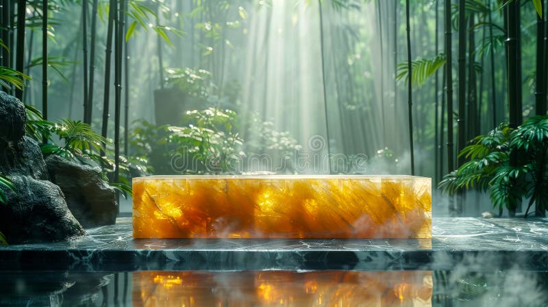 Empty Product Podium of Rectangular Polished Amber Yellow Stone in Zen ...