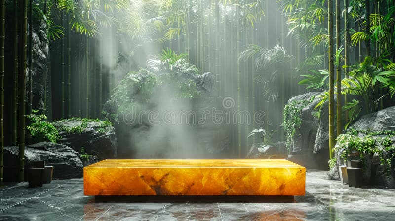 Empty Product Podium of Rectangular Polished Amber Yellow Stone in Zen ...