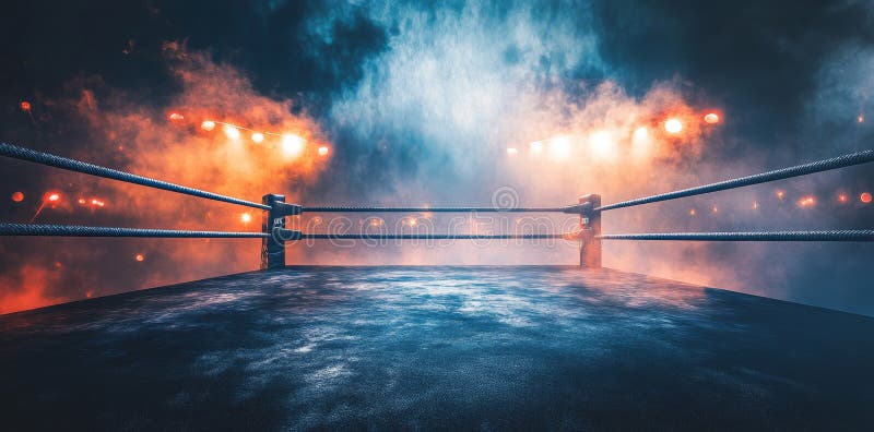 An Empty Professional Boxing Ring Highlighted by a Spotlight in the ...