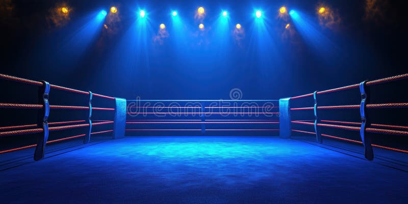 Empty Professional Boxing Ring Illuminated by Blue Lights, Creating ...