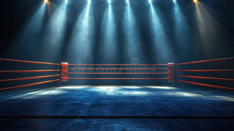 Empty Professional Boxing Ring Illuminated in Dark Atmosphere Stock ...