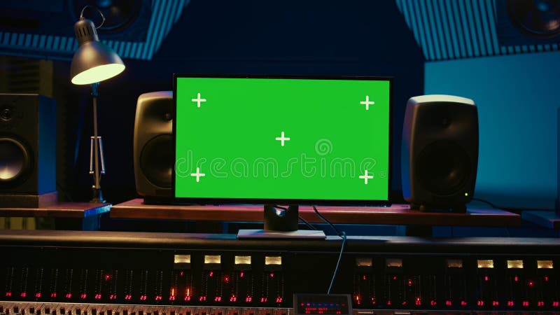 Empty Professional Recording Studio Control Room with Greenscreen on ...